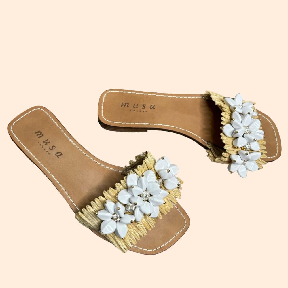 Musa London Raffia Slide Sandals - Gem